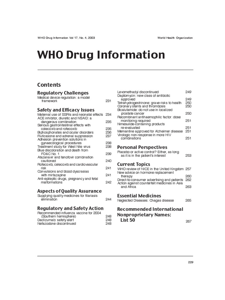 WHO Drug Information: Regulatory Challenges | PDF | Selective Serotonin ...