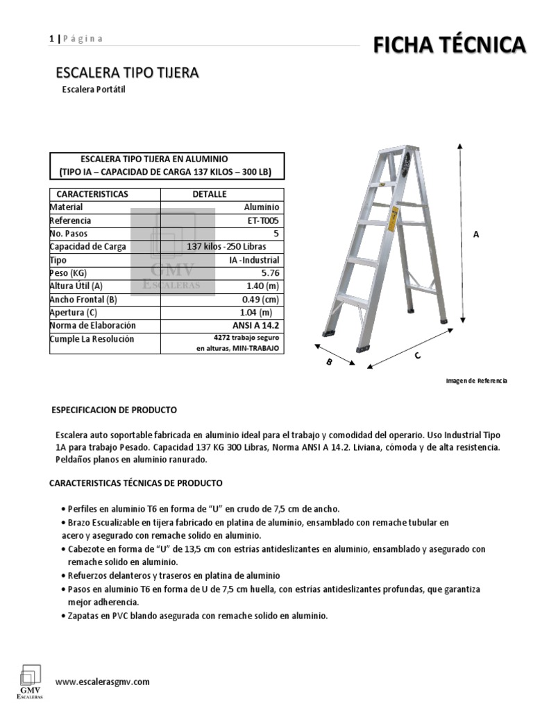 Escalera Tipo Tijera Aluminio 5 Pasos | PDF