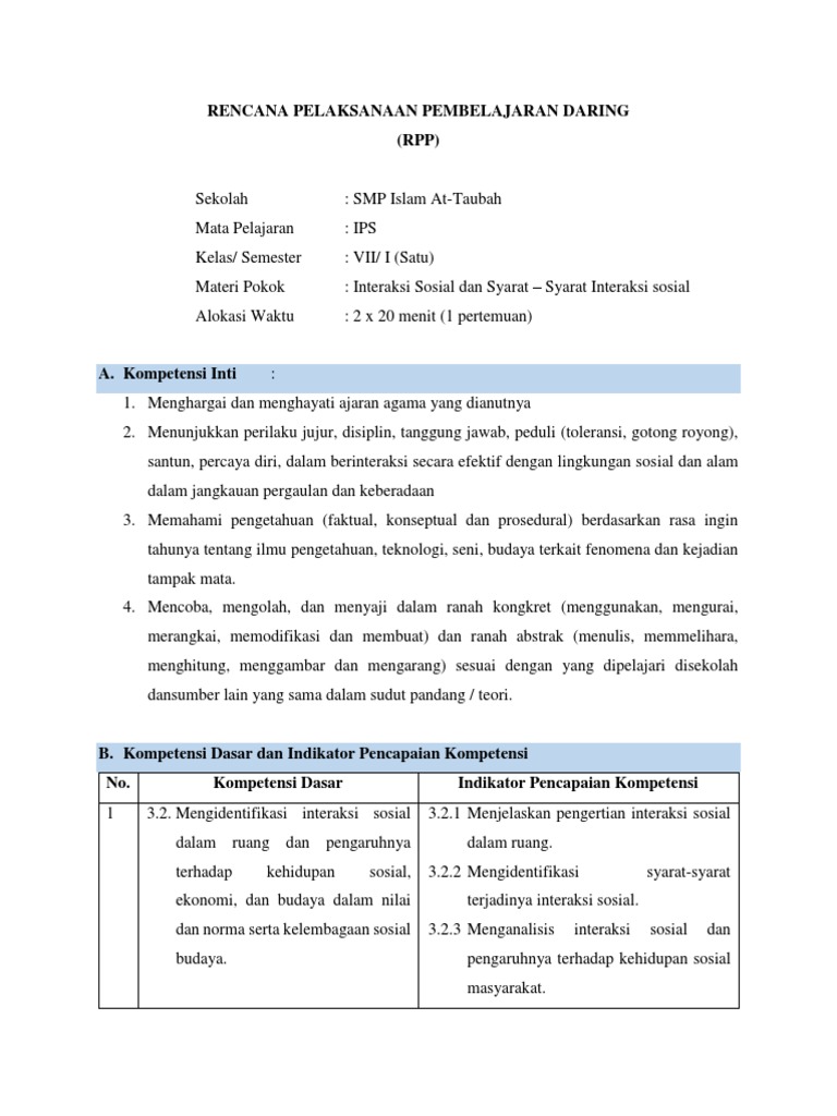 RPP Ips Kelas 7 Semester 1 | PDF