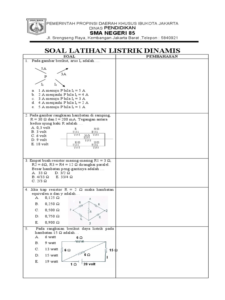 Tugas 3. Soal Listrik DINAMIS | PDF | Sains & Matematika