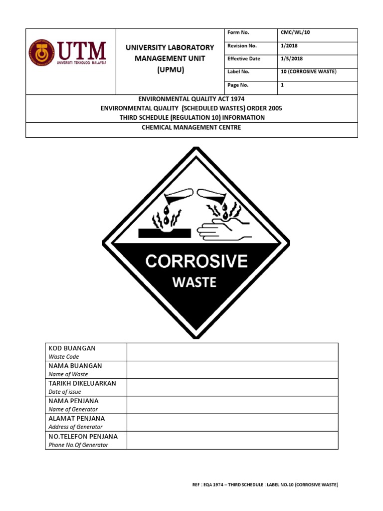 Label No.10 Corrosive Waste | PDF