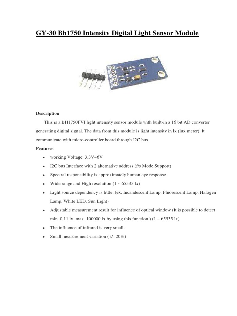 Gy 30 bh1750 Intensity Digital Light Sensor Module | PDF Gy 30 bh1750 Intensity Digital Light Sensor Module | PDF