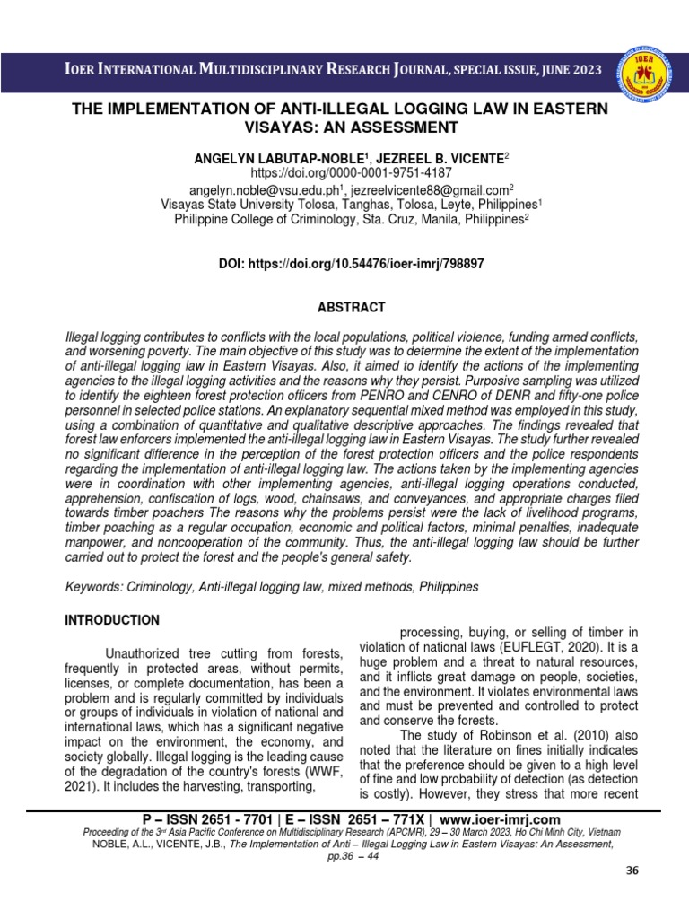 The Implementation of Anti - Illegal Logging Law in Eastern Visayas An ...