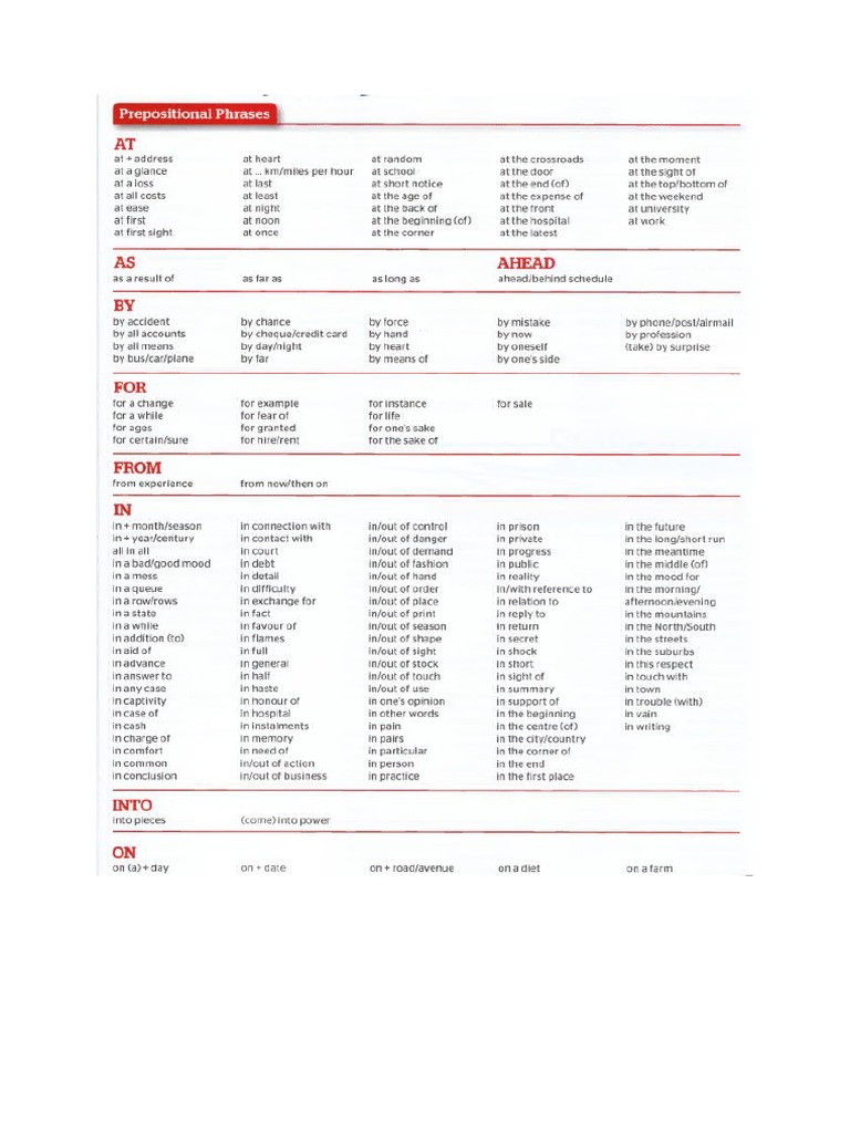 List Prepositional Phrases Cae | PDF