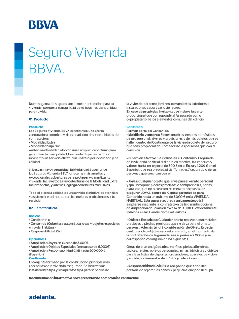 Seguros de Vivienda BBVA: Coberturas y Modalidades | PDF | Póliza de seguros | Derecho privado