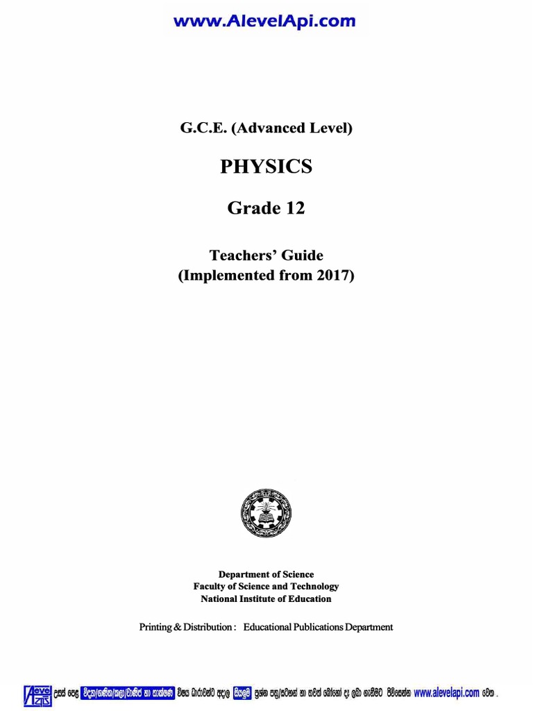PHYSICS TEACHERS GUIDE 2019 GRADE 12 ENGLISH MEDIUM AlevelApi PDF | PDF | Rotation Around A ...