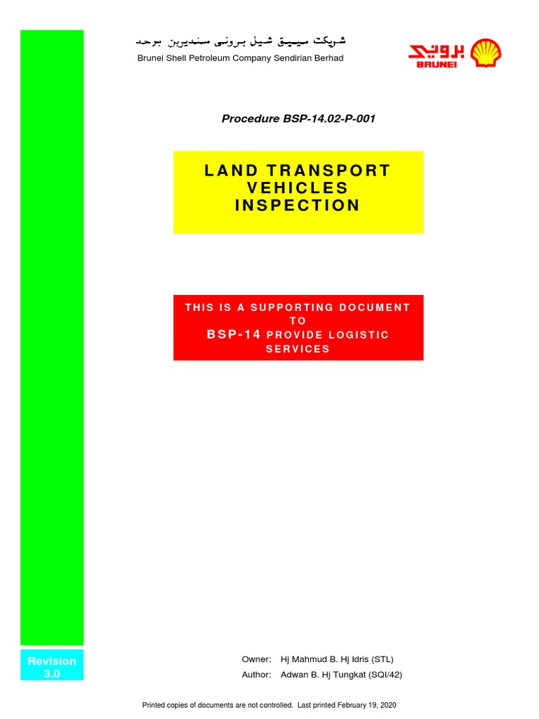 BSP 14 02 Procedure 001 Land Transport Vehicle Inspection | Download Free PDF | Truck | Vehicles