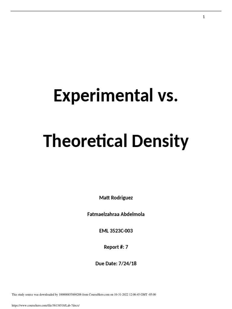 Theoretical Vs Experimental Density | PDF | Density | Data Acquisition