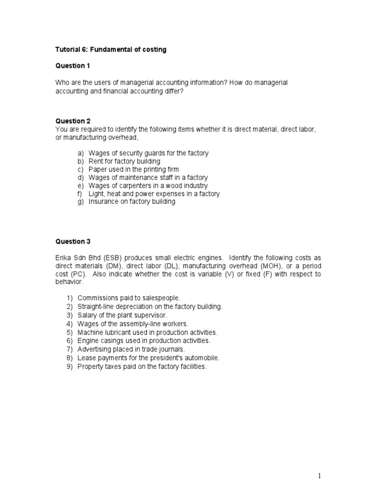 Tutorial Fundamental of Costing | PDF | Cost | Business Tutorial Fundamental of Costing | PDF | Cost | Business