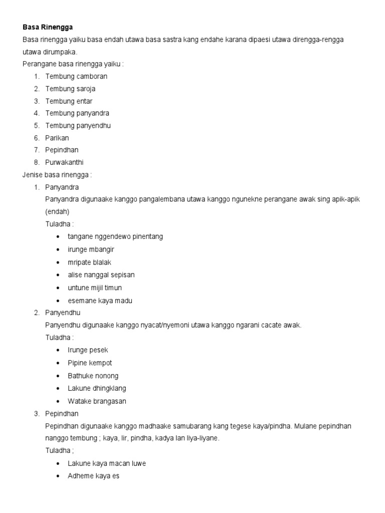 Jenis dan Contoh Basa Rinengga | PDF