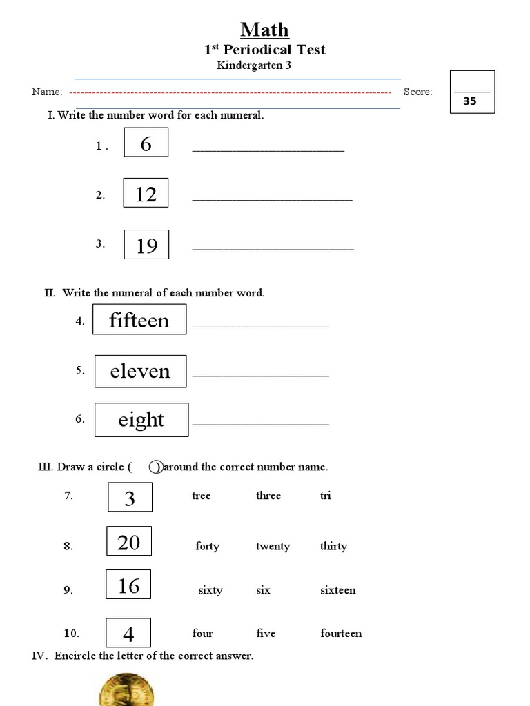 Math K3 1st Periodical Test | PDF