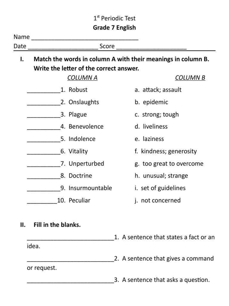 Grade 7 English 1st Periodic Test | PDF