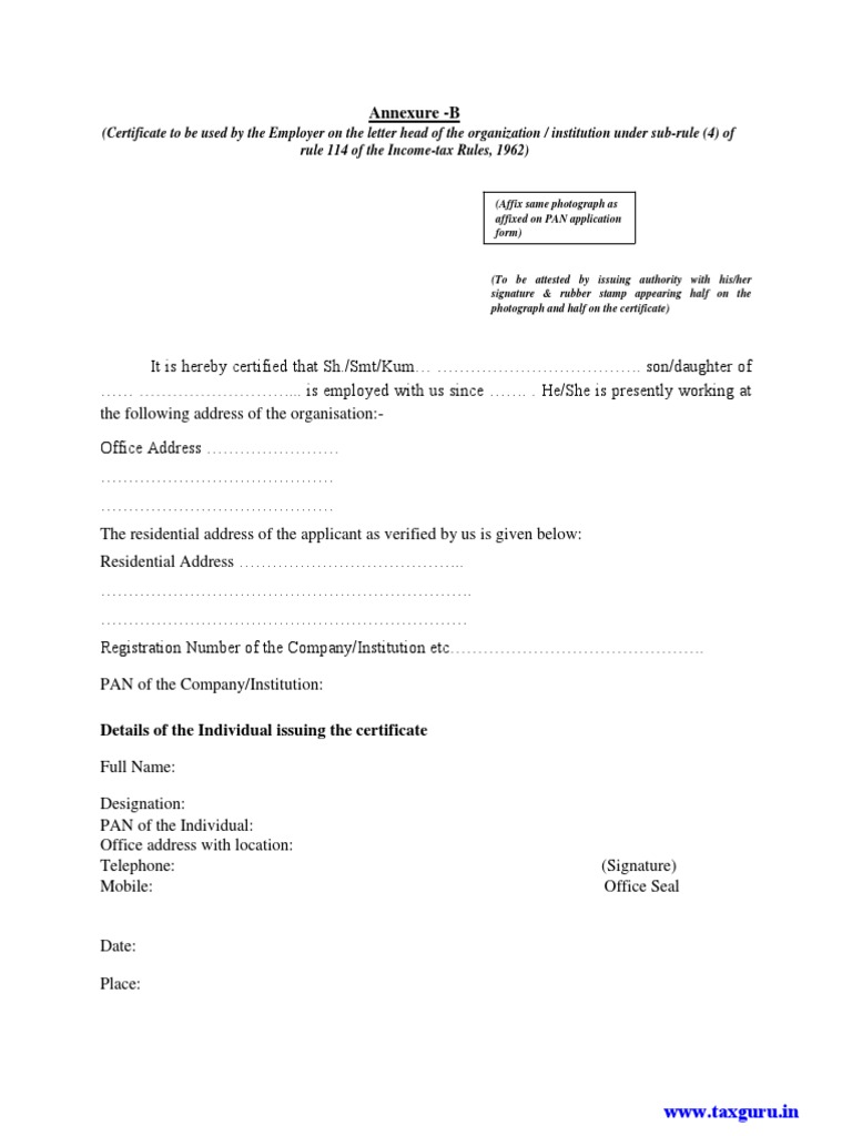 Employer Certificate for PAN Card | PDF