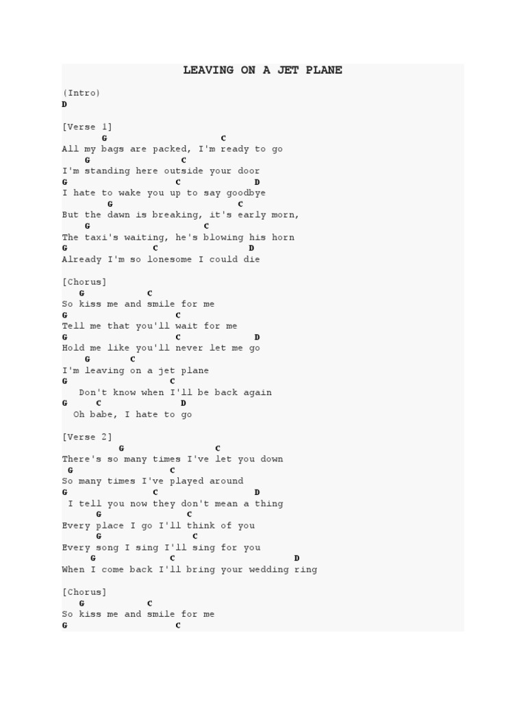Leaving on a Jet Plane Lyrics | PDF