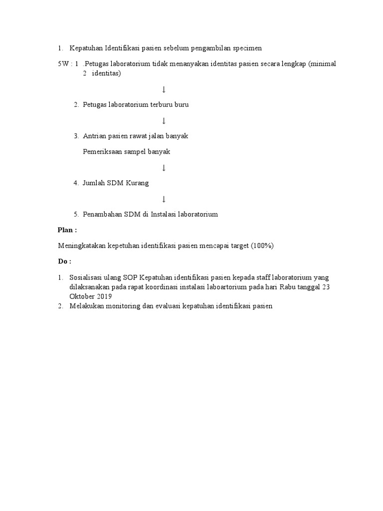 PDSA Kepatuhan Identifikasi Pasien Sebelum Pengambilan Specimen | PDF | Pengembangan Diri ...