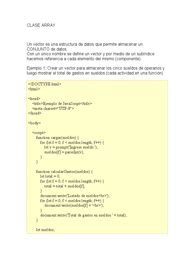 Clase Array | PDF | Informática | Datos de computadora Clase Array | PDF | Informática | Datos de computadora