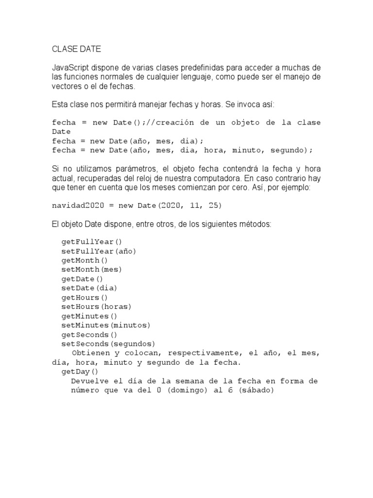Clase Date | PDF | Script Java | Lenguaje de programación Clase Date | PDF | Script Java | Lenguaje de programación
