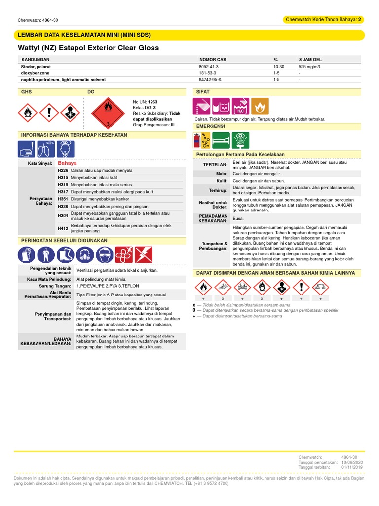 Mini SDS - Wattyl Exterior Gloss - Bhs | PDF