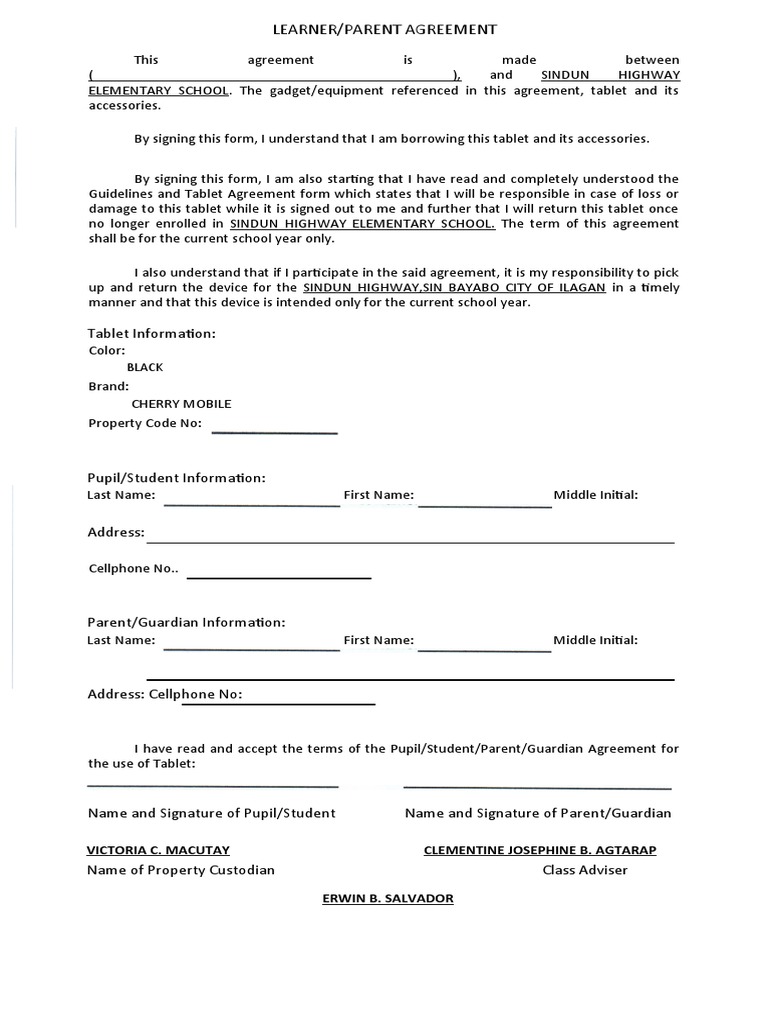 Tablet Agreement | PDF