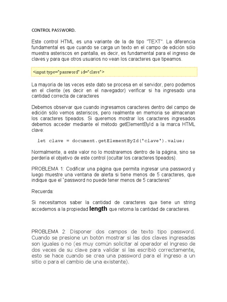 CONTROL PASSWORD Alumno | PDF | Contraseña | HTML