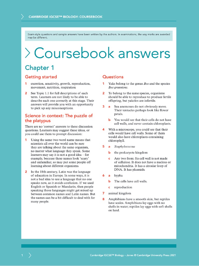 Biology Course Book Answers | PDF