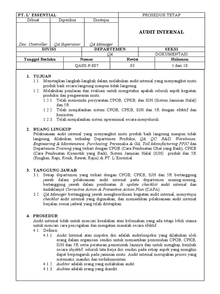 QASS-P-007 (03) Audit Internal | PDF