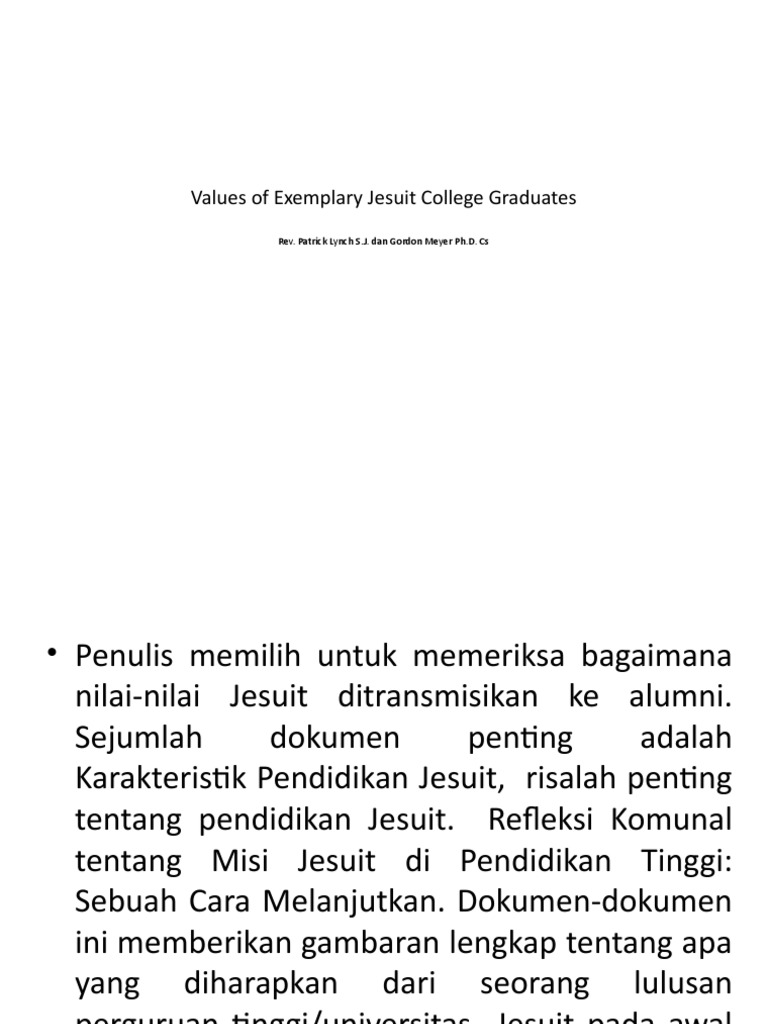 Values of Exemplary Jesuit College Graduates (Sem Nas) | PDF