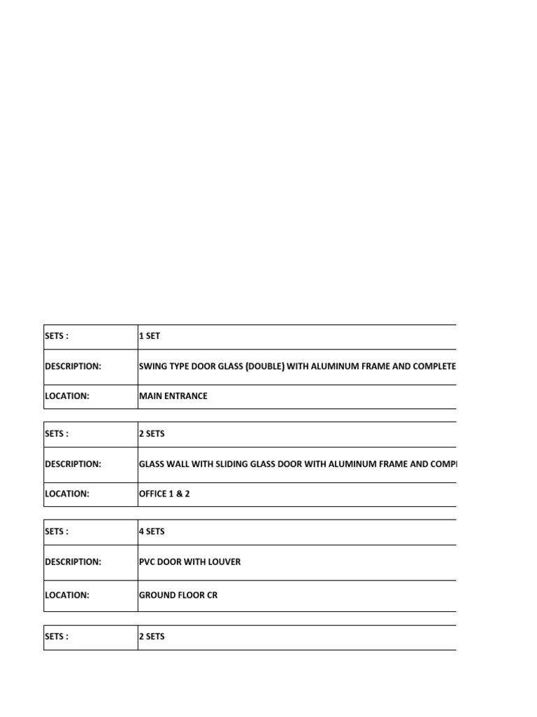 Schedule of Doors and Windows | PDF | Door | Building