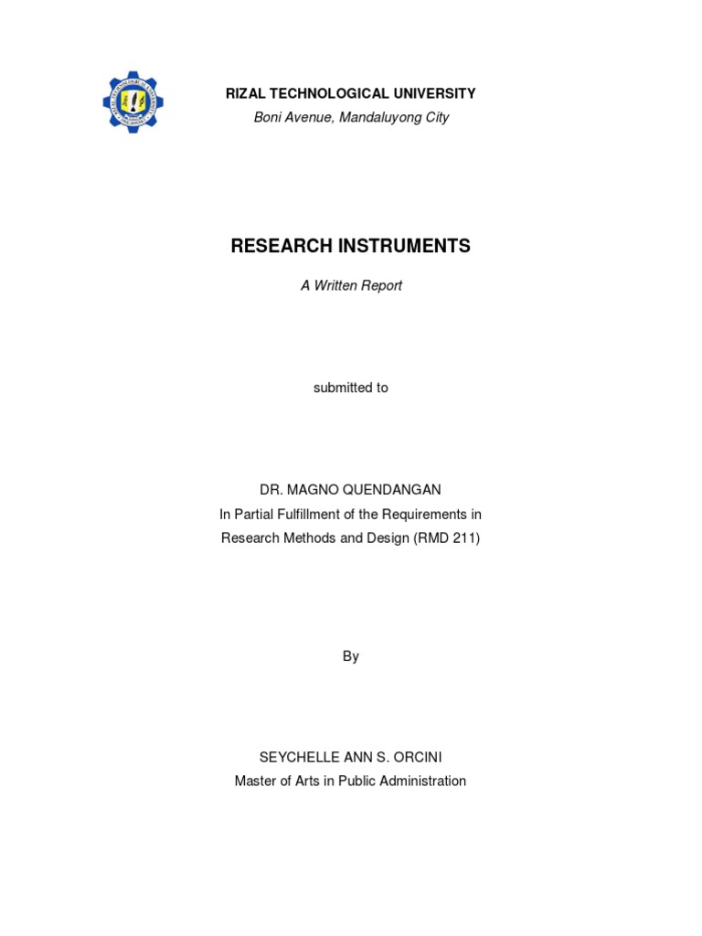 Orcini, Sa-Written Report | PDF | Validity (Statistics) | Questionnaire