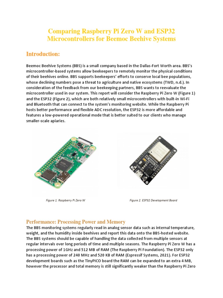 Comparing Raspberry Pi Zero W And Esp32 Pdf Raspberry Pi Microcontroller