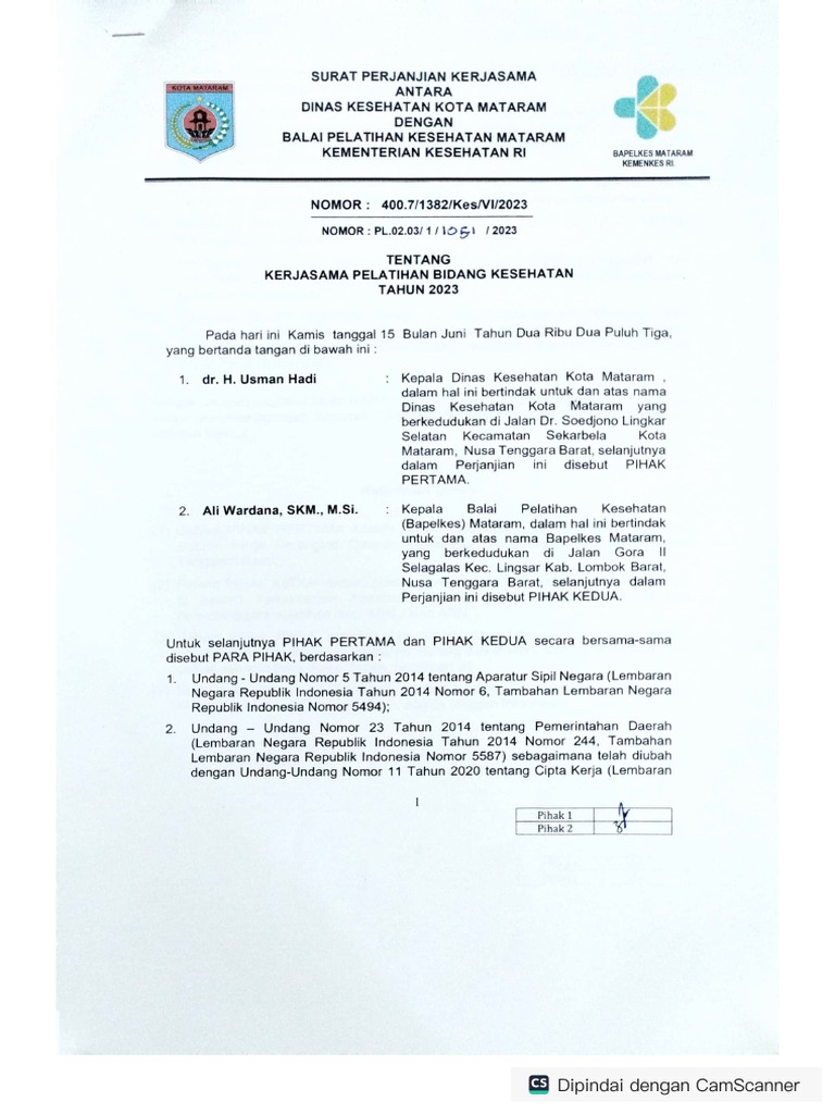 PKS Pelatihan DG BAPELKES | PDF