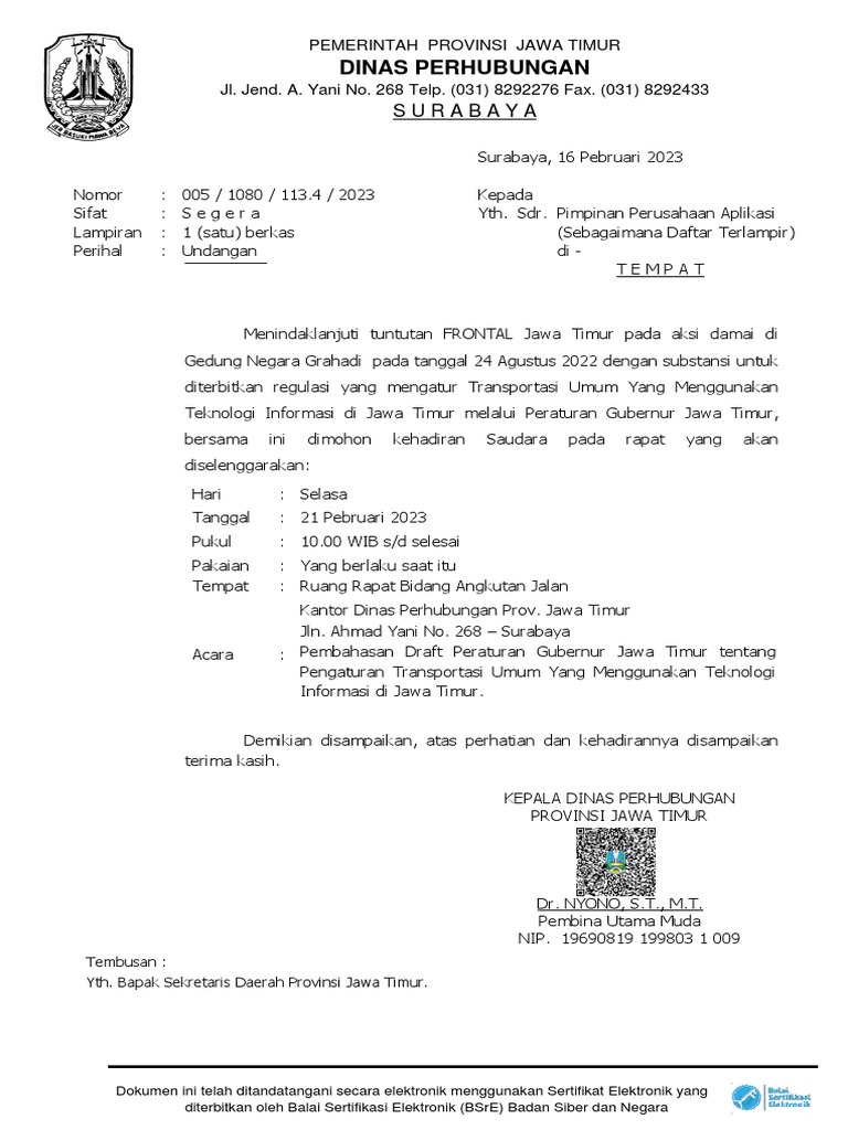 Surat Undangan Pembahasan Pergub Angkutan Online Dengan Perusahaan ... Surat Undangan Pembahasan Pergub Angkutan Online Dengan Perusahaan ...