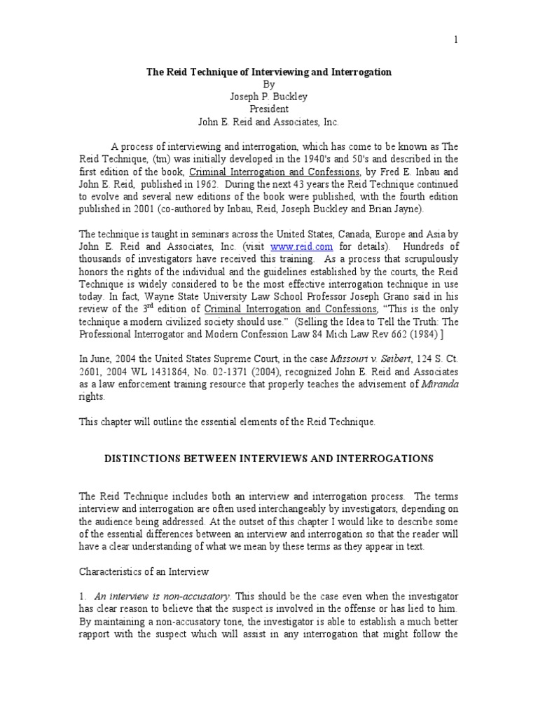Overview of the Reid Technique | PDF | Confession (Law) | Interrogation