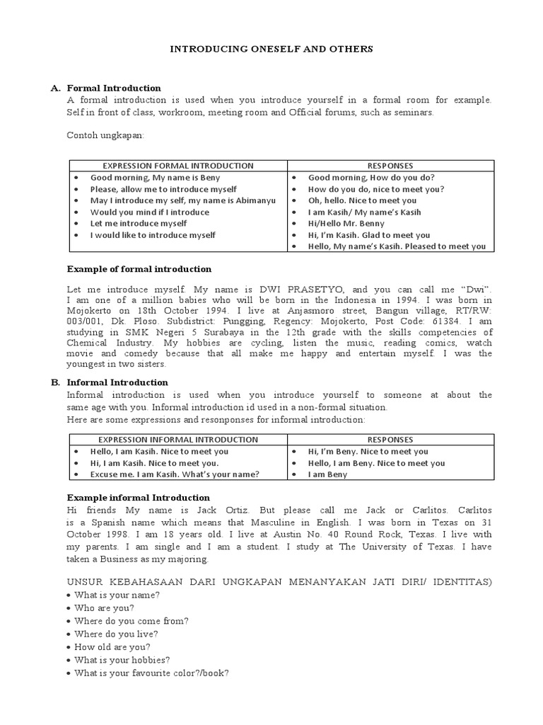 Introducing Oneself and Others | PDF