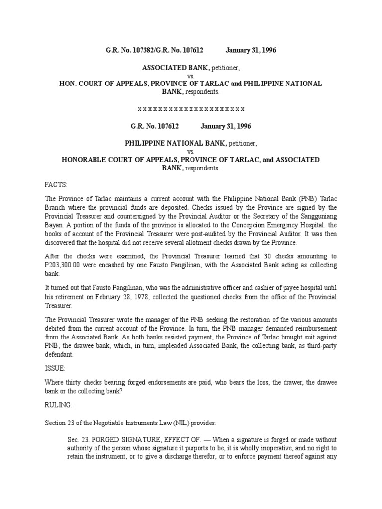 Tarlac Case NIL UV | Download Free PDF | Cheque | Forgery