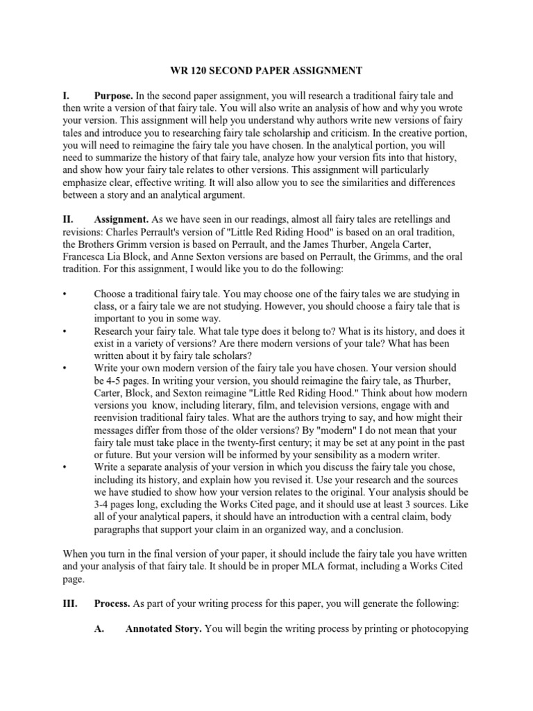 Alternative Genre Paper Assignment | PDF | Fairy Tales | Bibliography