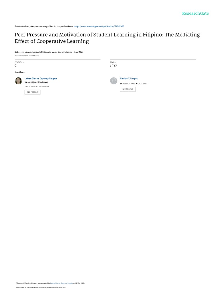 Peer Pressure's Impact on Filipino Learning | PDF | Motivation ...