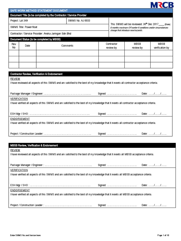 Power Float SWMS for Concrete Work | PDF | Personal Protective ...