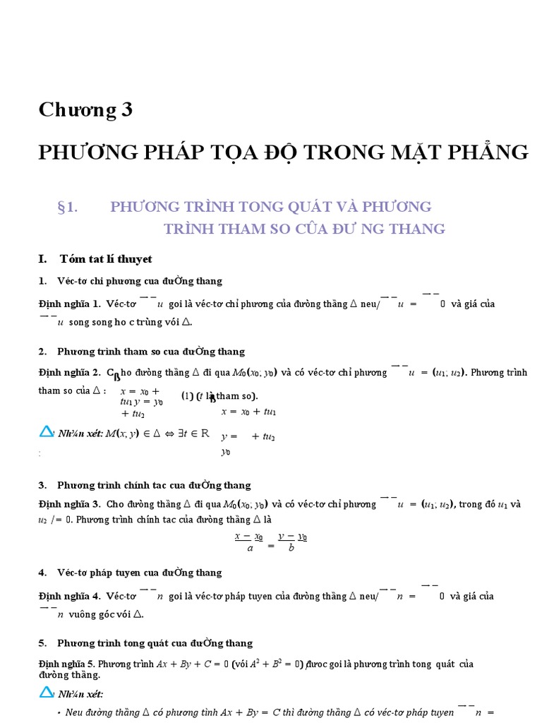 Ly Thuyet Cac Dang Toan Va Bai Tap Phuong Phap Toa Do Trong Mat Phang | PDF