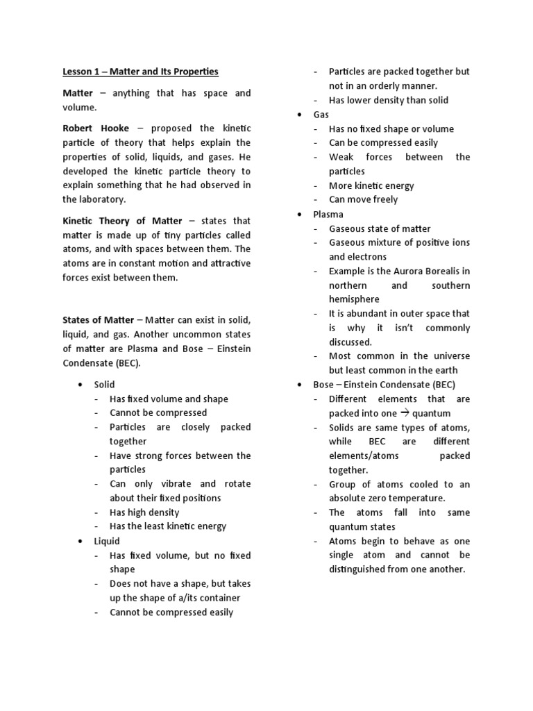 Lesson 1 Matter and Its Properties | PDF | Gases | Matter