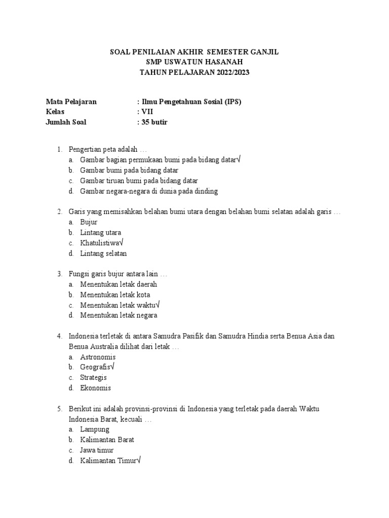 Soal Ujian Ips Kelas 7 Semster 1 | PDF