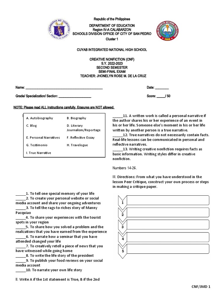 CNF 4TH Quarter | PDF | Creative Nonfiction | Human Communication