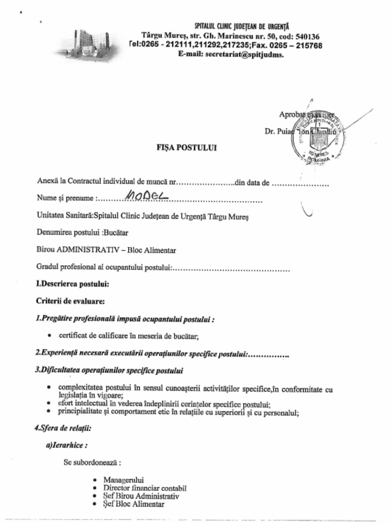 Fisa de Post Bucatar | PDF