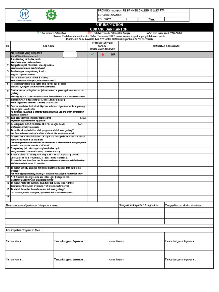 Form Ceklist Kelengkapan Area Gudang Dan Kantor | PDF