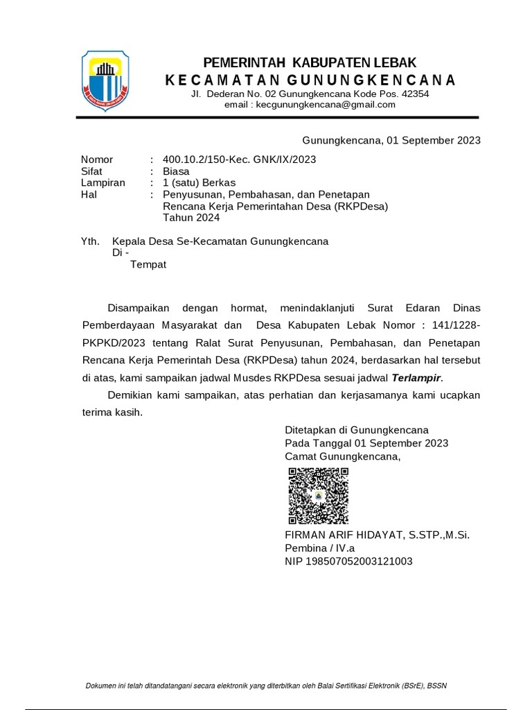 SURAT MUSDES RKPDesa OKE 2024 - Signed-1 | PDF