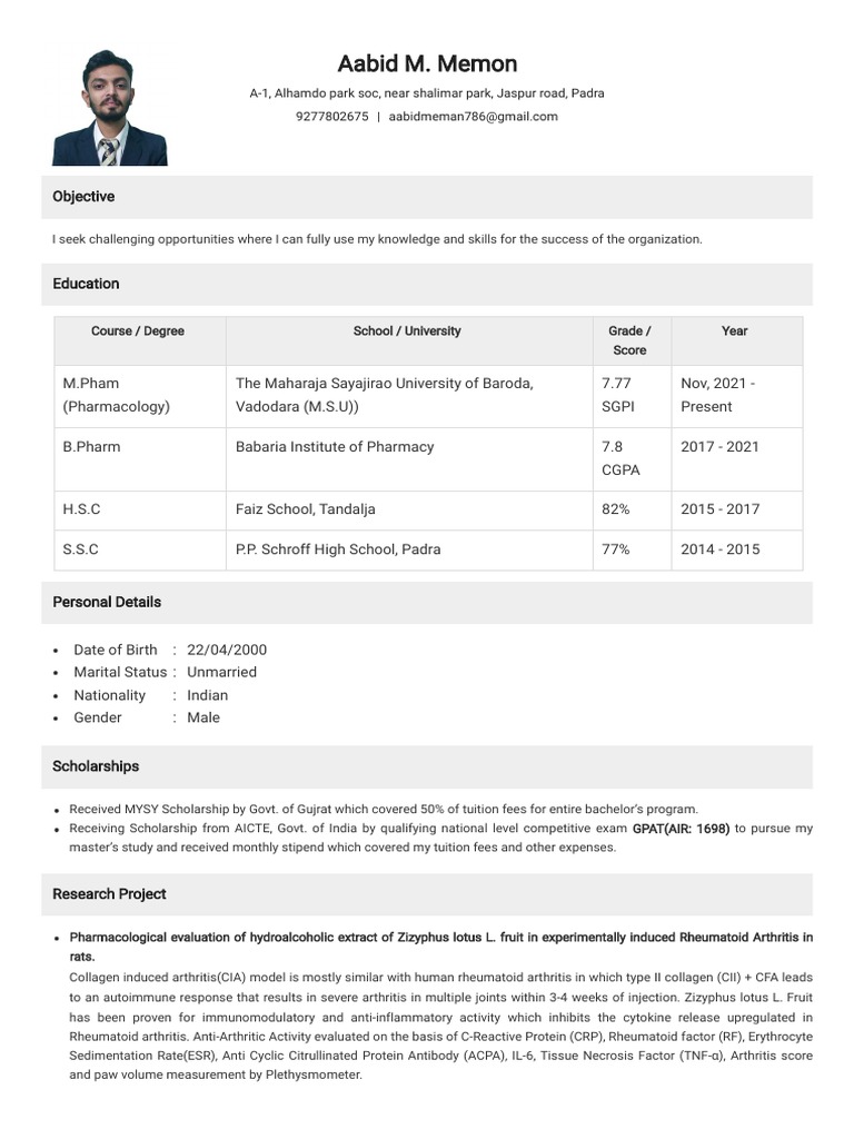 CV 202306111130152 | PDF | Rheumatoid Arthritis | C Reactive Protein