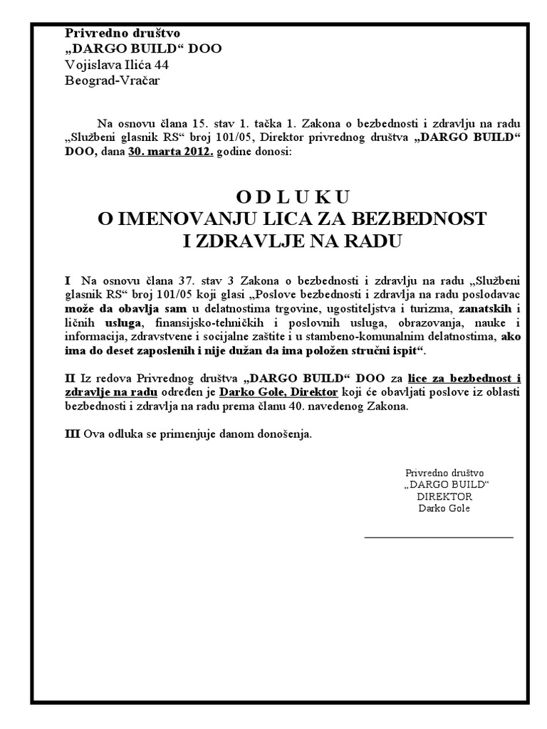 Odluka o Licu Za BZNR | PDF