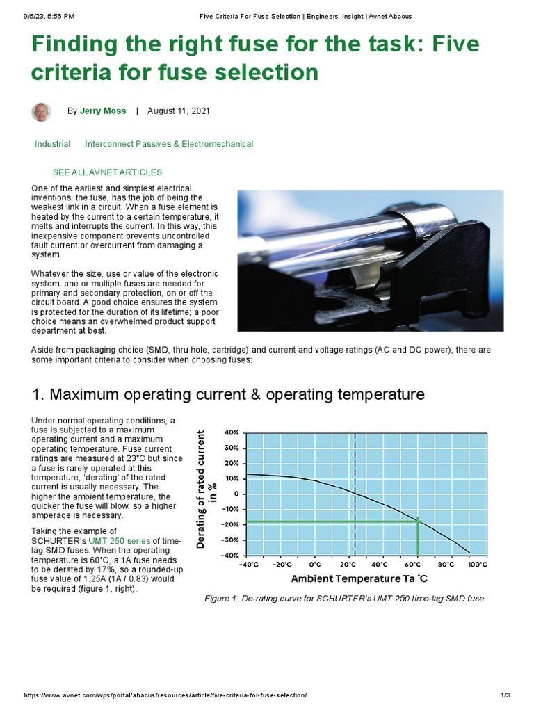Five Criteria For Fuse Selection - Engineers' Insight - Avnet Abacus ...