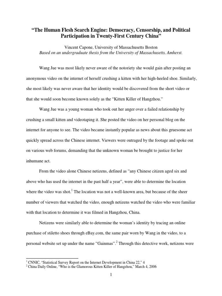 The Human Flesh Search Engine - Democracy Censorship and Politic | PDF | Internet | Blog