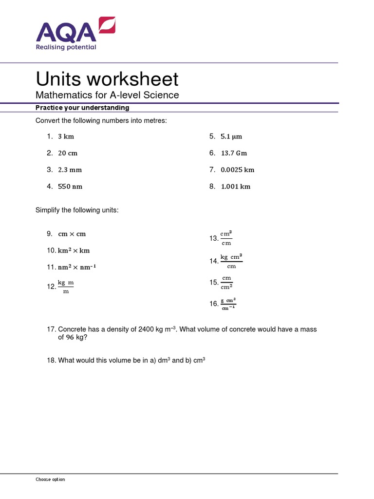 AQA Maths For A-Level Science Test | PDF | Significant Figures | Volume